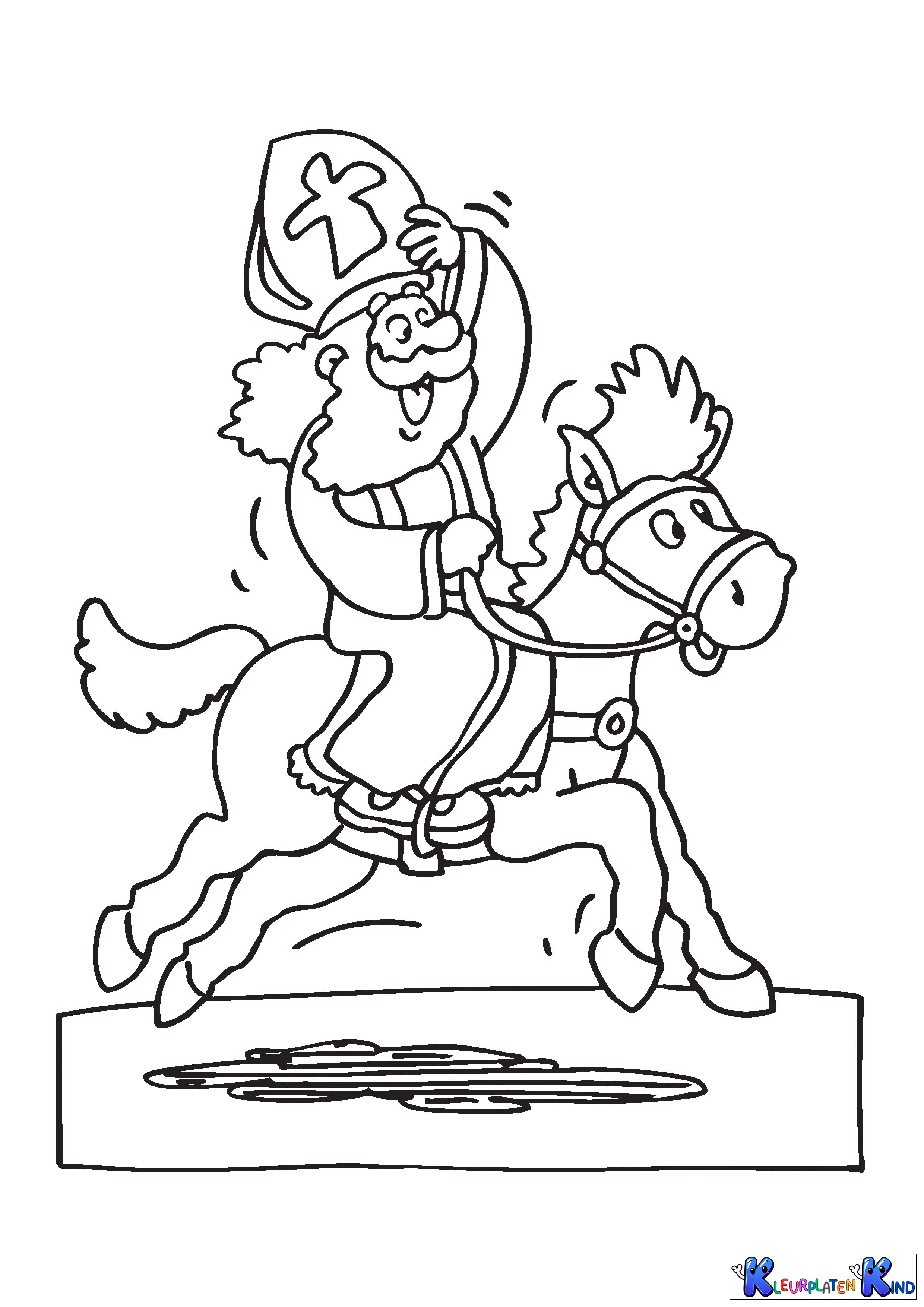 Kleurplaat Sinterklaas op paard gratis downloaden